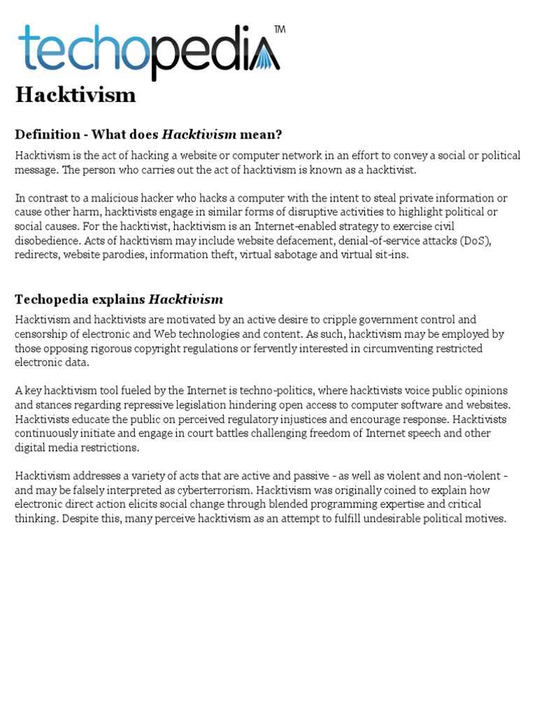 What Is Hacktivism - Definition From Techopedia | PDF