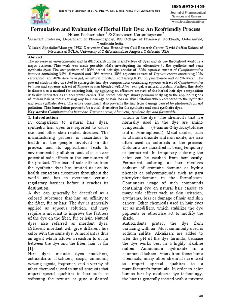 Formulation and Evaluation of Herbal Hair Dye | PDF | Dye | Polyphenol