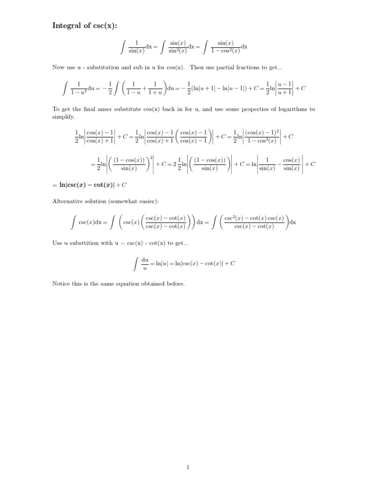 Integral Cscx Pdf