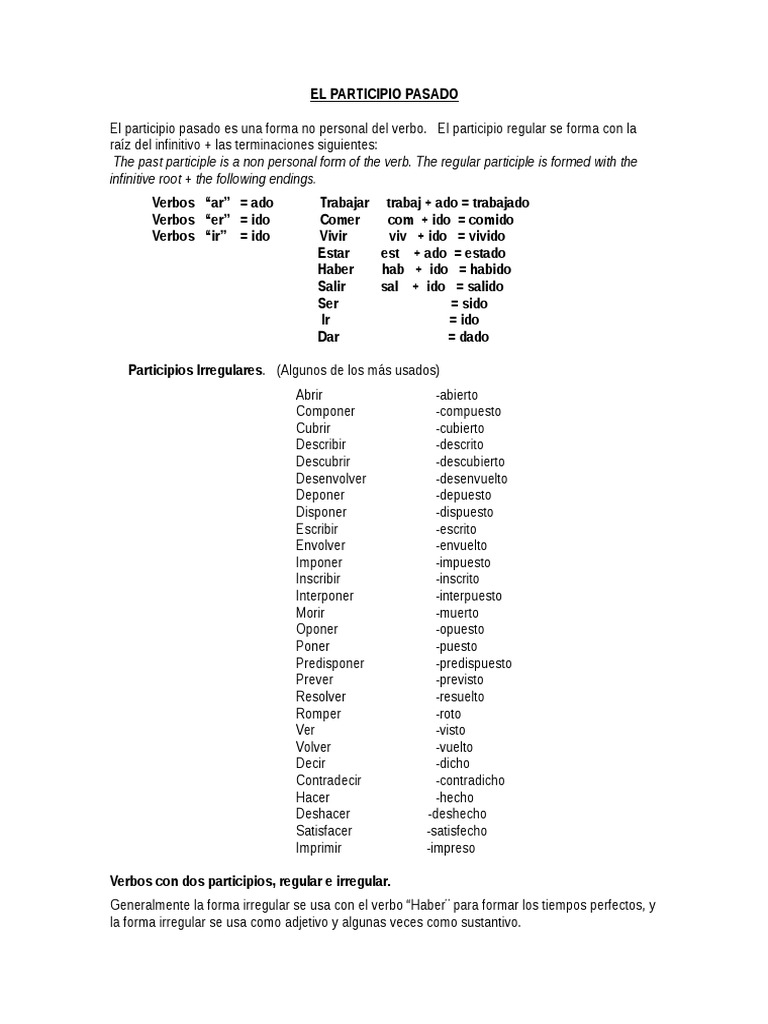 Participio Pasado en Español | PDF | Morfología Lingüística | Sintaxis