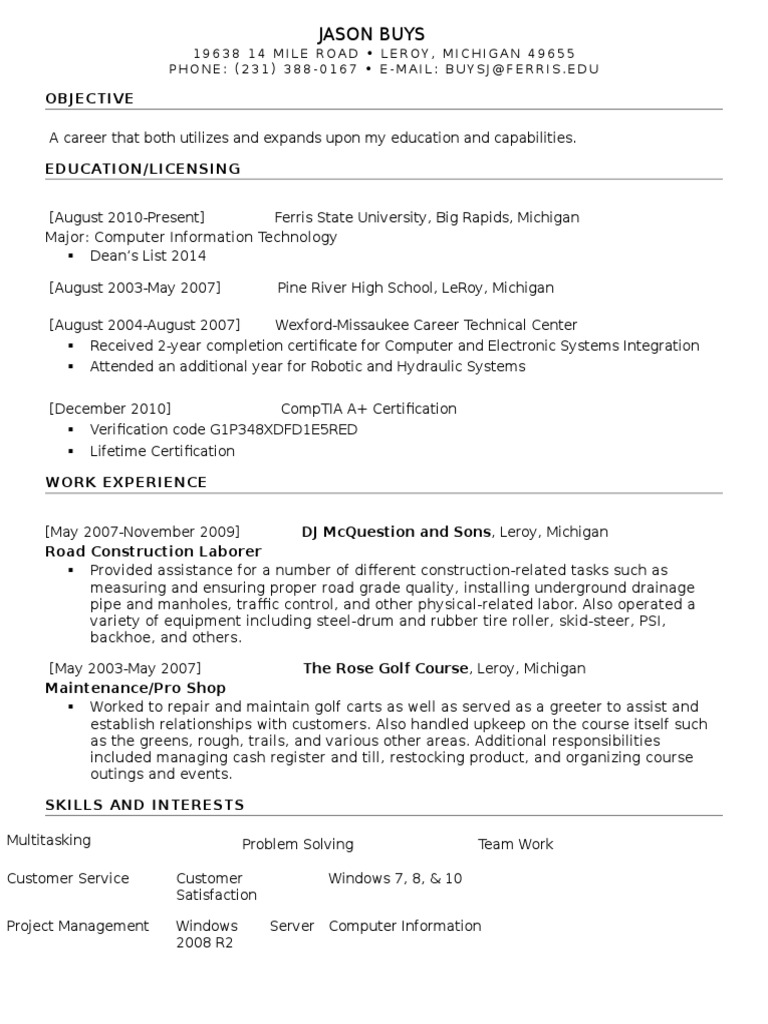 Jason Buys - Computer Tech Resume | PDF | Computers
