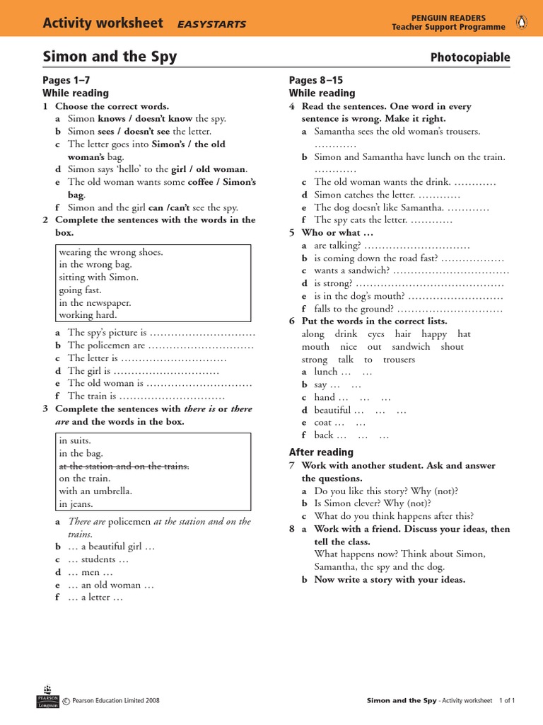 Simon and The Spy Activities | PDF | Language Arts & Discipline ...