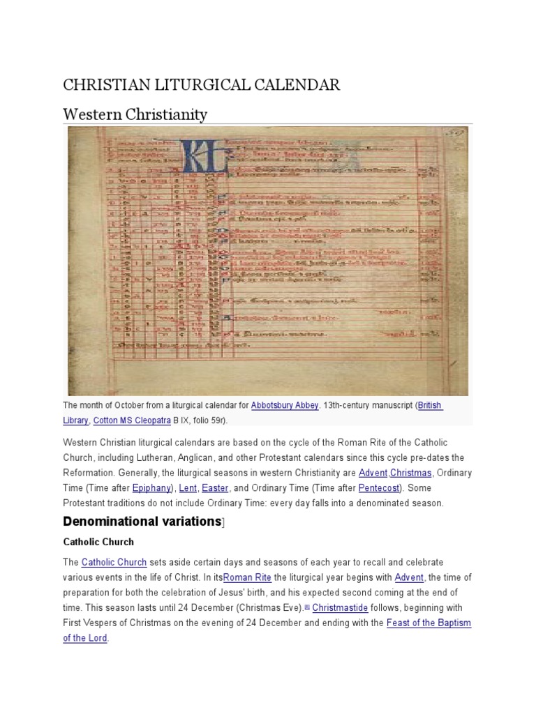 Christian Liturgical Calendar | PDF | Liturgical Year | Worship
