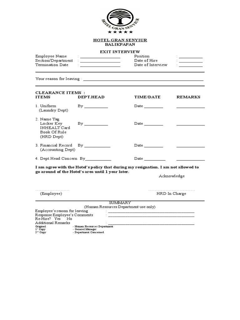 Form Exit Interview Hgs | PDF