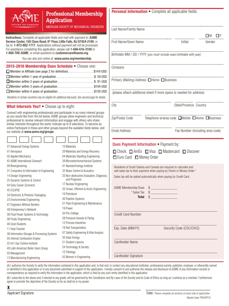 ASME Professional Membership Application | PDF | Reliability ...