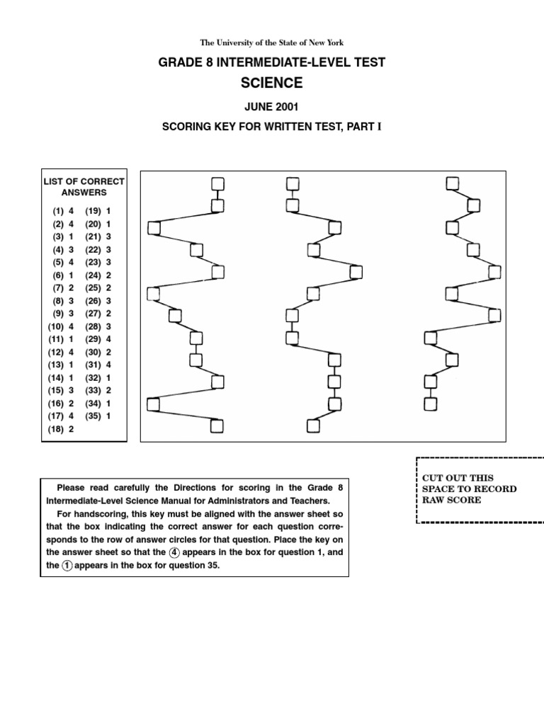 NY Grade 8 Science Test Scoring Key | PDF