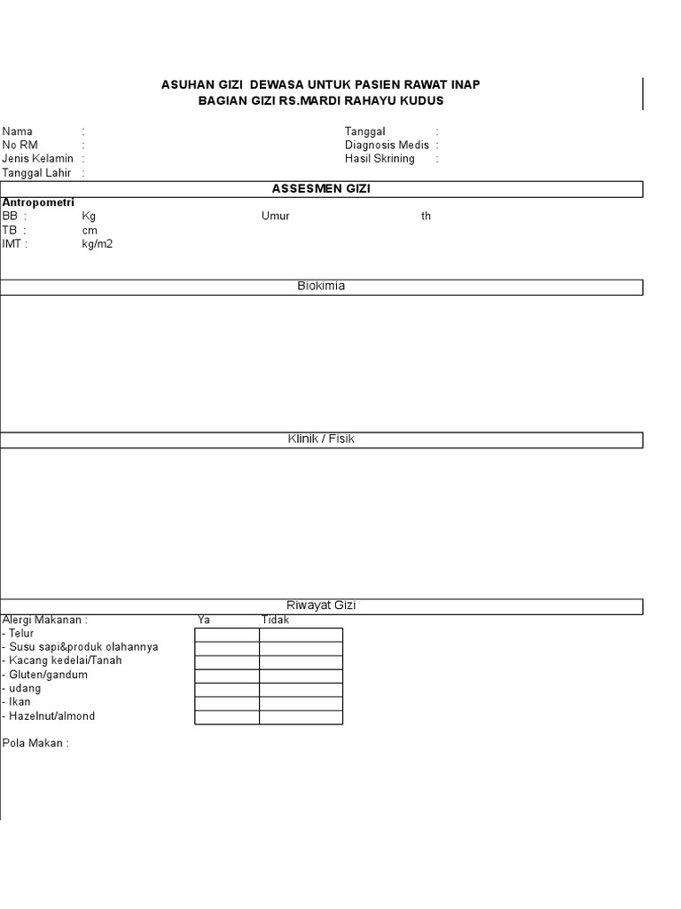 Formulir Asuhan Gizi | PDF