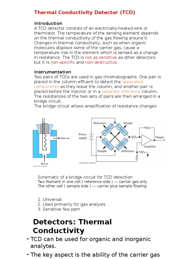 Thermal Conductivity Detector (TCD) : Not As Sensitive Non-Specific Non ...
