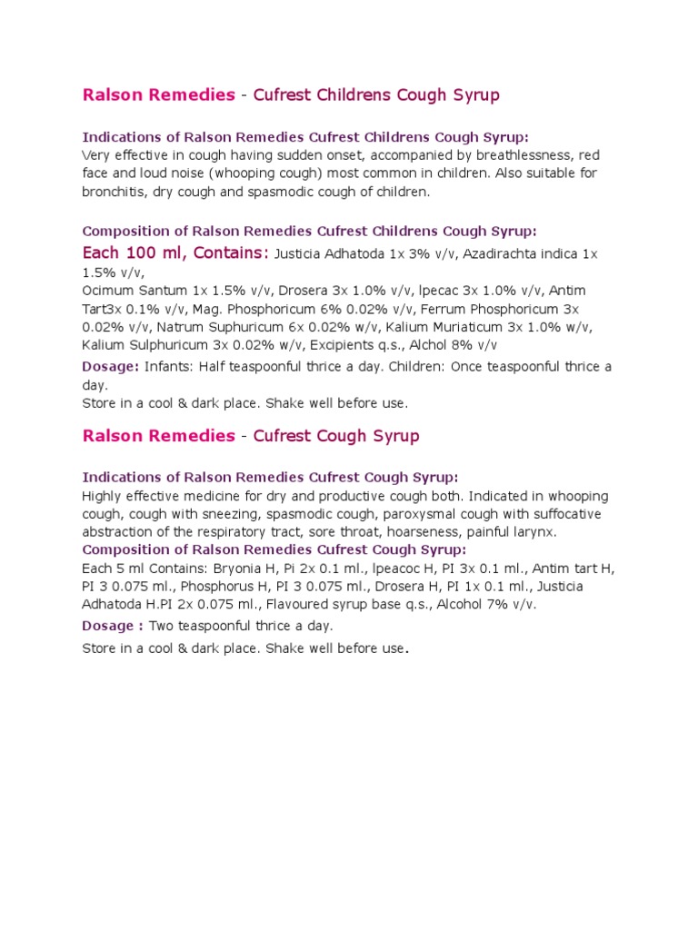 Cufrest Children's Cough Syrup Guide | PDF