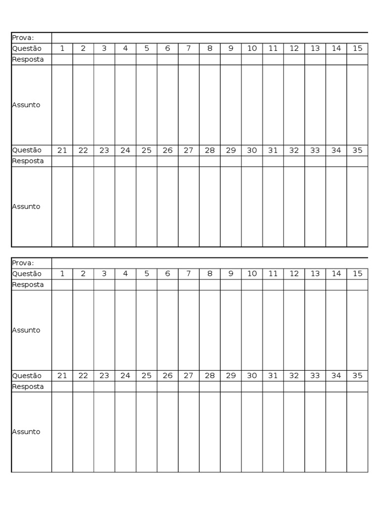Folha de Resposta para Provas | PDF | Métodos e Materiais de Ensino