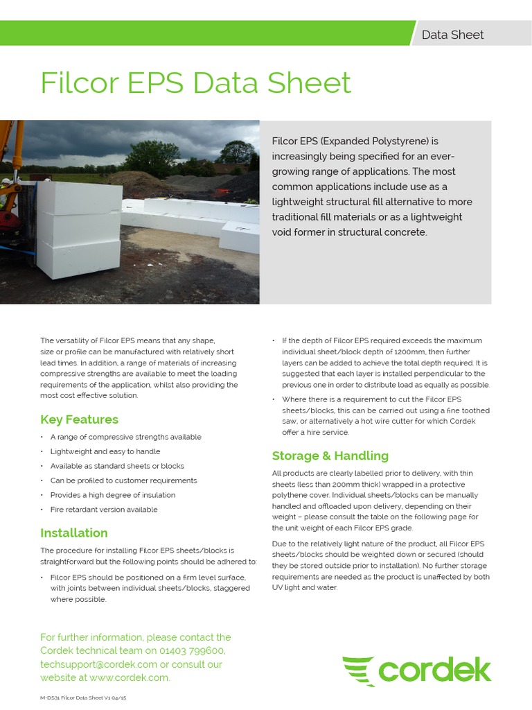 M-DS31 Filcor Eps Data Sheet Cordek v1 | PDF | Polystyrene | Engineering