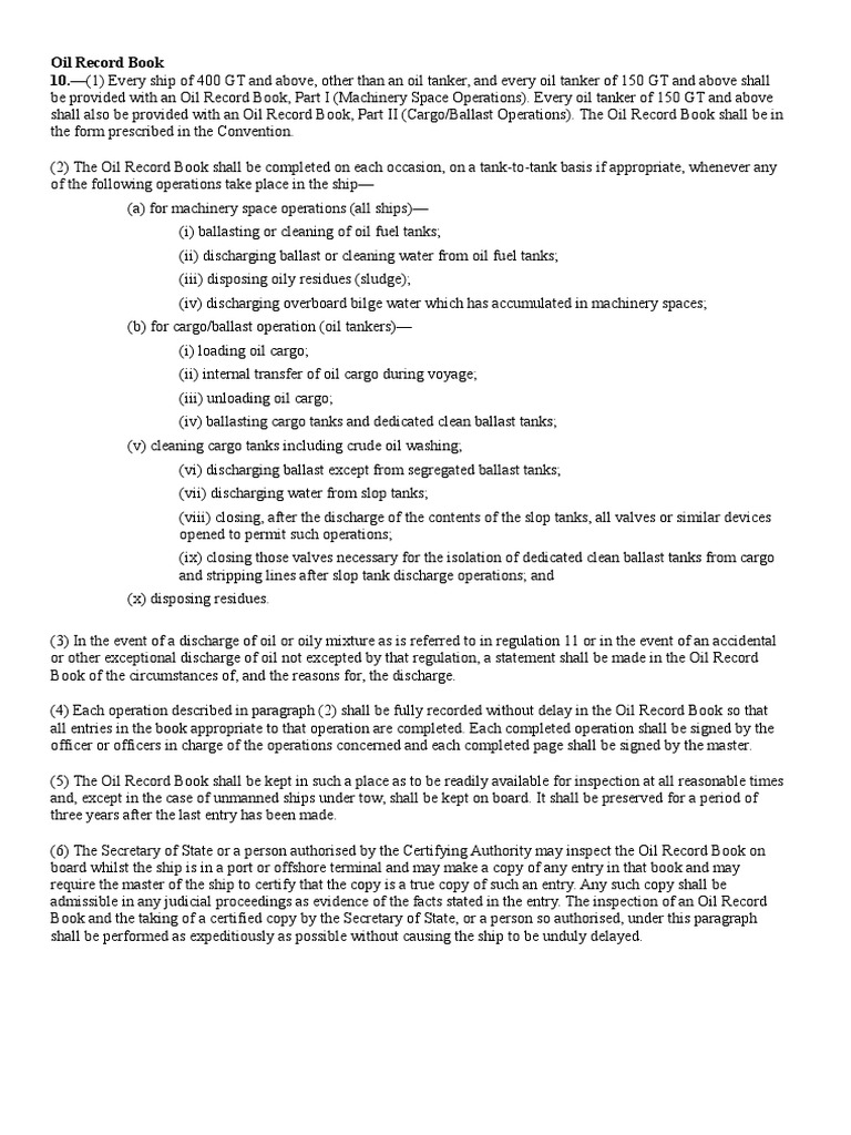 Oil Record Book | Ships | Logistics