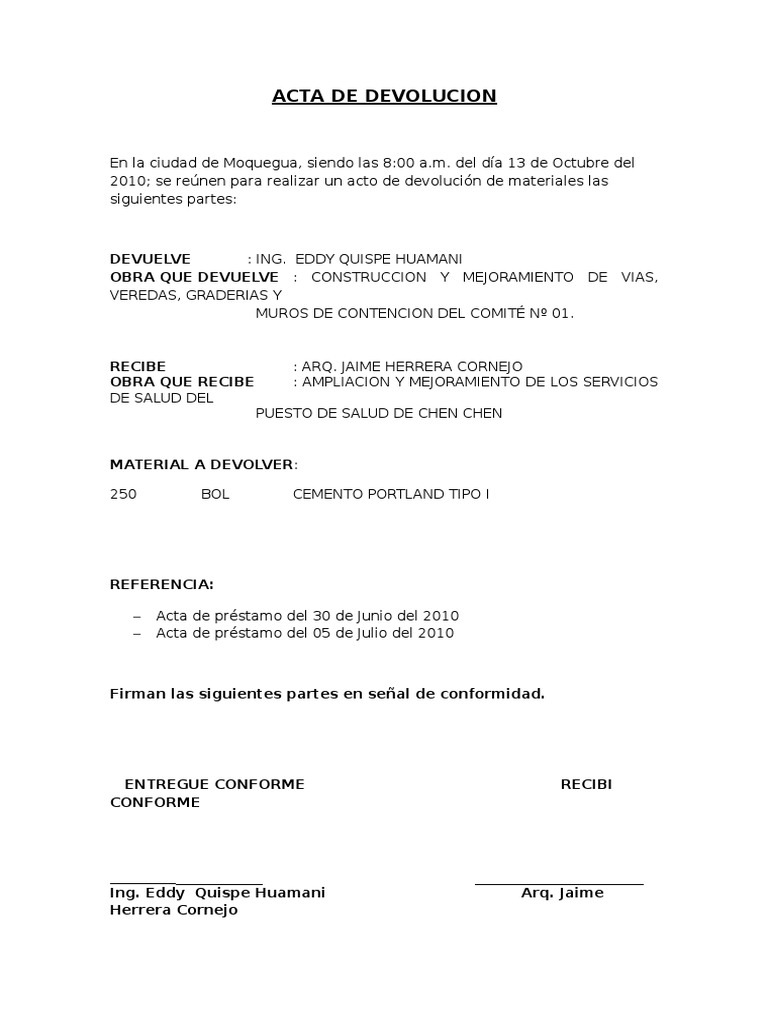 Acta de Devolucion | PDF