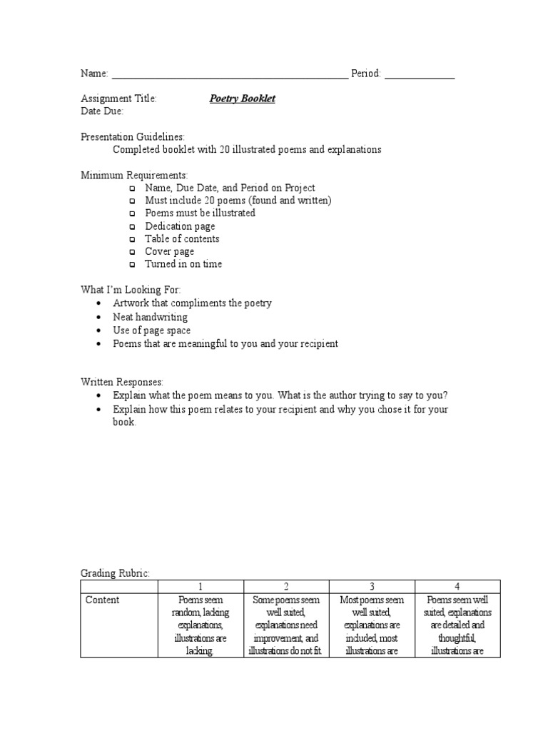 Student Poetry Project Guide | PDF | Poetry | Writing