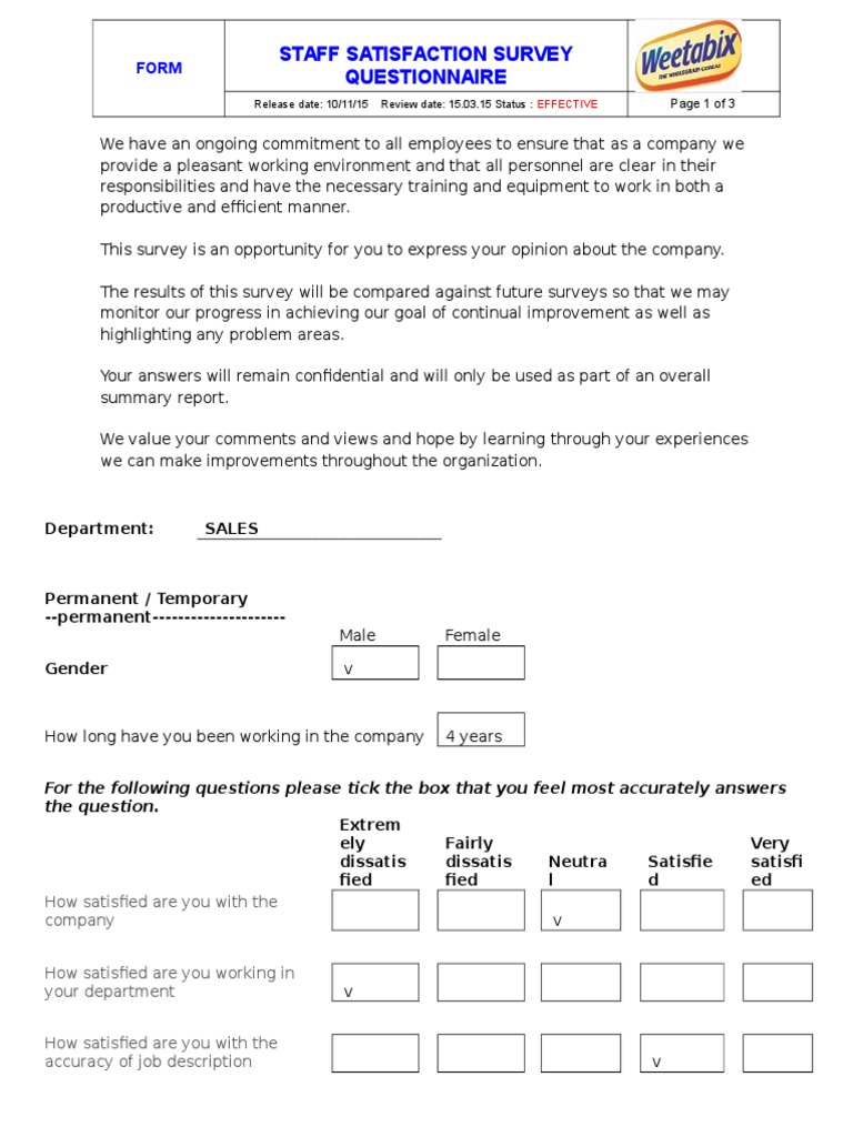 Satisfaction Survey Questionnaire | PDF | Survey Methodology | Job ...