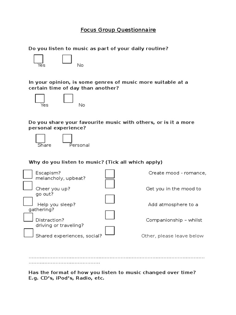 Focus Group Questionnaire | PDF