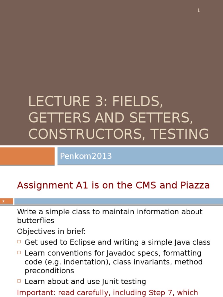 Lecture 3 Fields Getters And Setters Constructors Testing Pdf Constructor Object