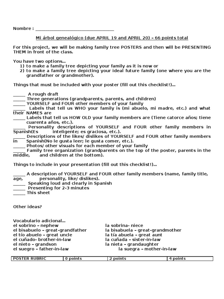 Family Tree Poster and Presentation Assignment and Rubric | PDF