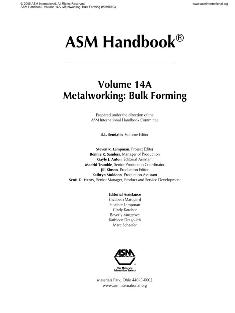 ASM Metal Handbook Vol 14 Bulk Forming | PDF | Forging | Steel