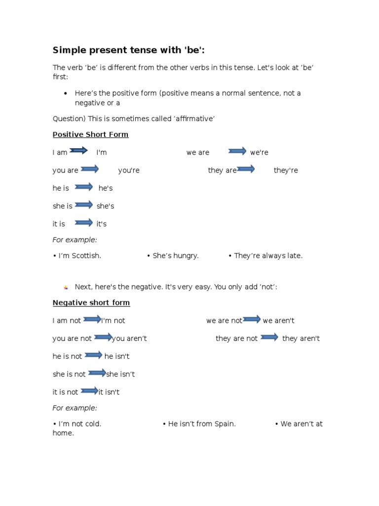 Simple Present Tense with 'Be' | PDF