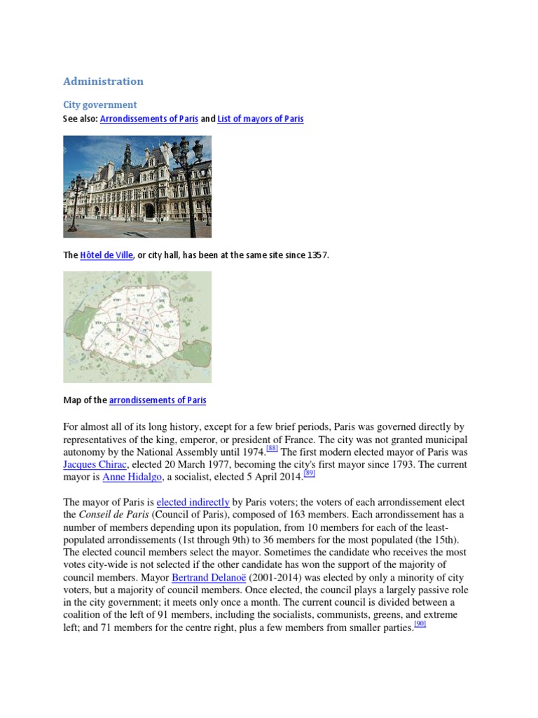 Administration: Arrondissements of Paris List of Mayors of Paris | PDF ...