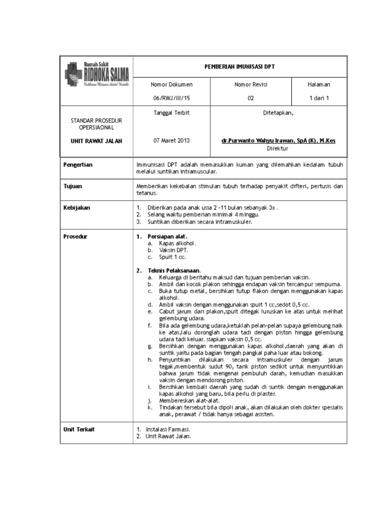 Sop Imunisasi DPT | PDF