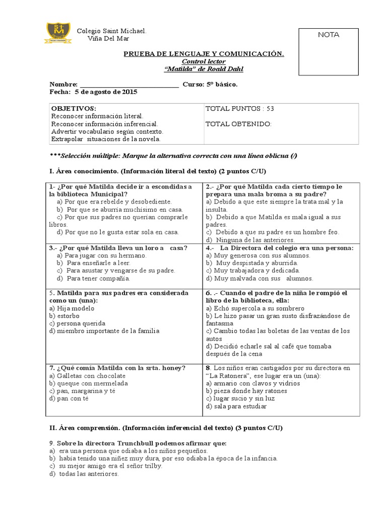 Prueba Matilda | PDF | Alimentos