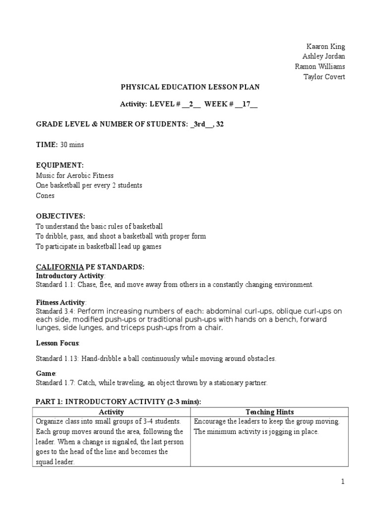 Physical Education Lesson Plan | PDF | Hobbies | Sports