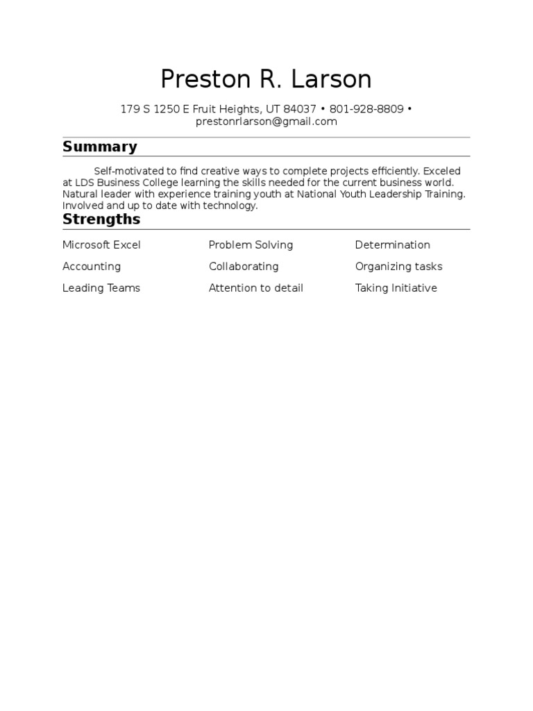Preston R. Larson: Business Professional Resume | PDF | Career & Growth