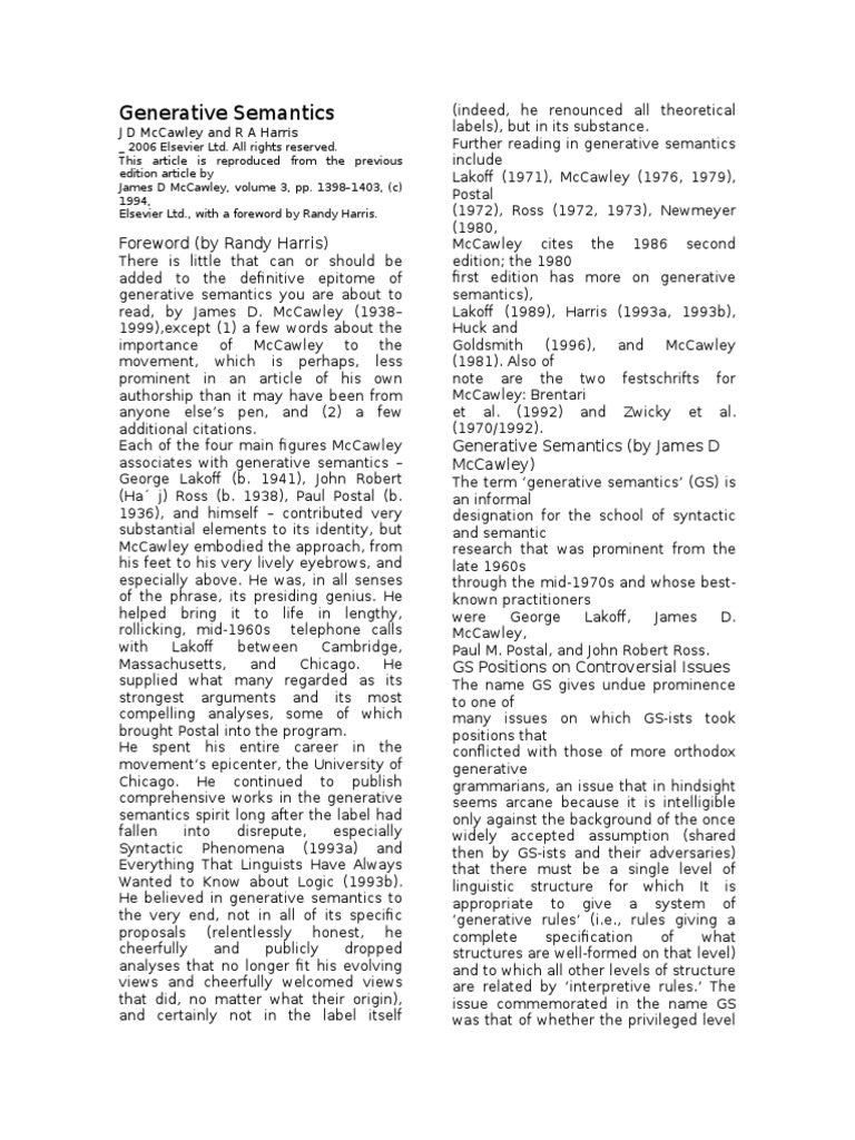 Generative Semantics | PDF | Syntax | Semantics