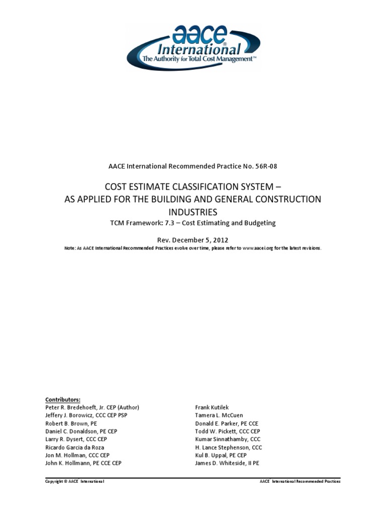 56r-08 Cost Estimate Classification System – as Applied for the ...