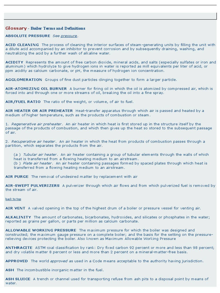 Boiler Terms and Definitions Glossary | PDF | Home & Garden