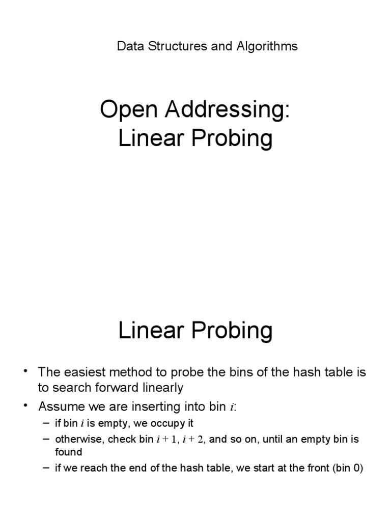 Open Addressing Linear Probing Data Structures And Algorithms Pdf Nature Algorithms And 