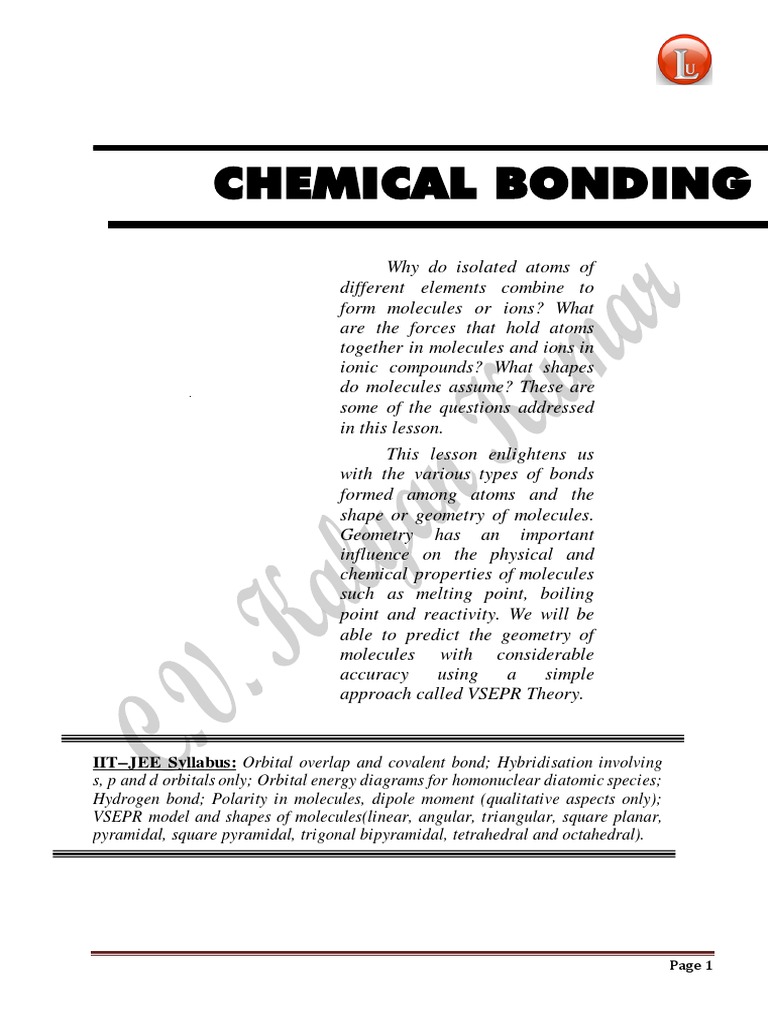 Chemical Bonding-Notes | PDF | Ionic Bonding | Chemical Bond