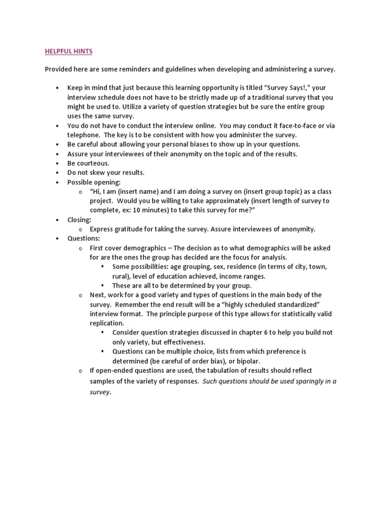 Survey Helpful Hints | PDF