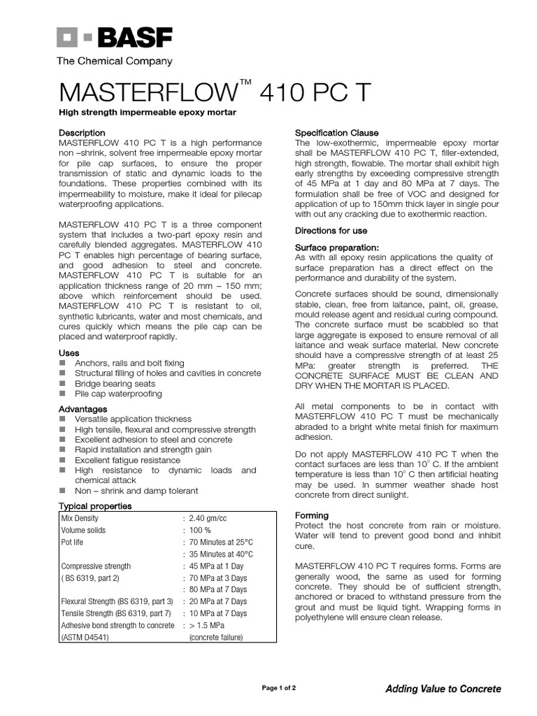 Masterflow - 410 PC T - v1 | PDF | Epoxy | Concrete