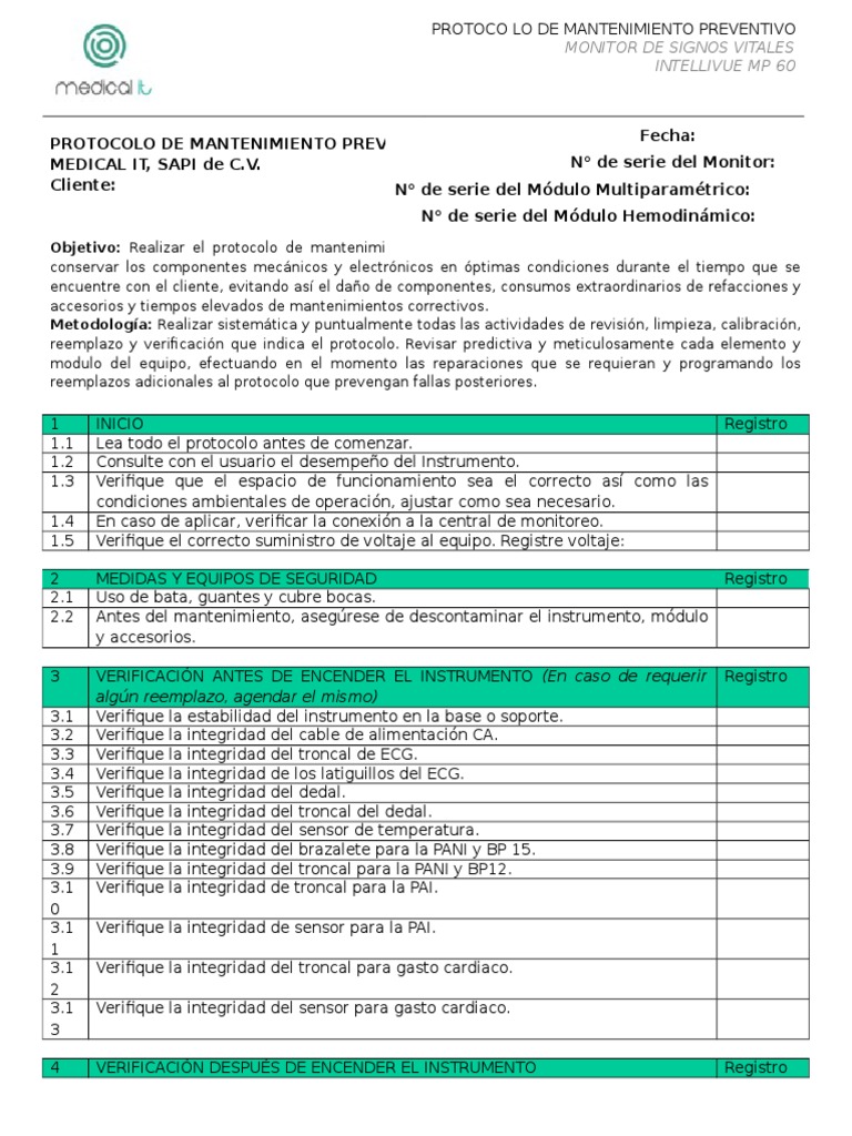 Protocolo de Mantenimiento Preventivo_mp60 | Medicina | Naturaleza