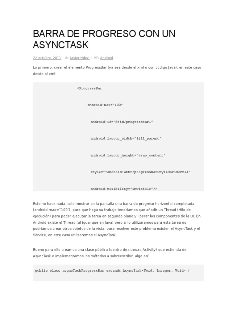 Barra De Progreso Con Un Asynctask Pdf Java Lenguaje De Programación Hilo Computación