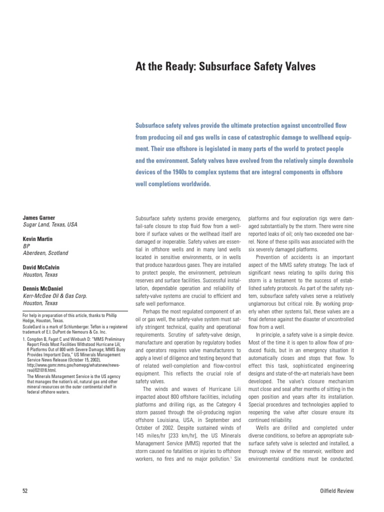 Subsurface Storm Choke Safety Valve | PDF | Valve | Energy And Resource