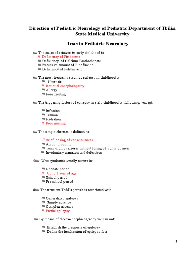 Pediatric Neurology: Seizure Management Guide | PDF | Cerebral Palsy ...