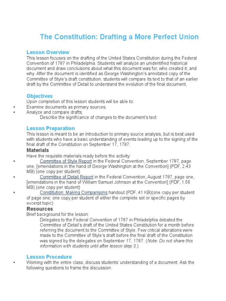Lesson Overview | PDF | Constitutional Convention (United States ...
