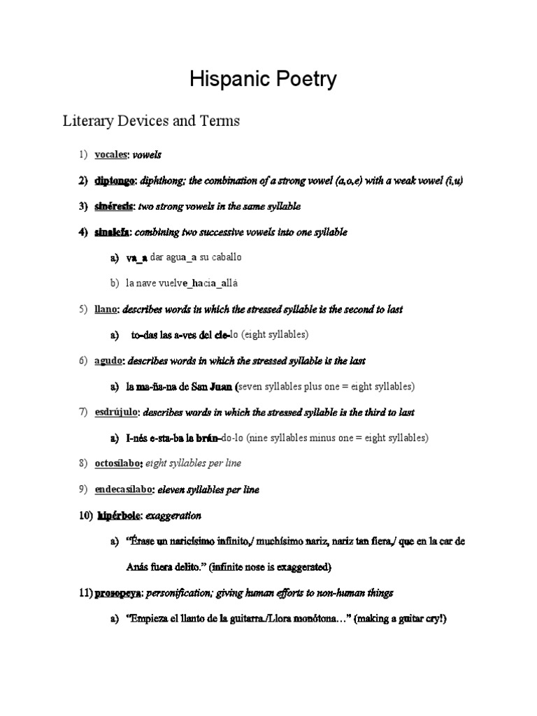 Hispanic Poetry Terms Guide | PDF | Syllable | Poetry