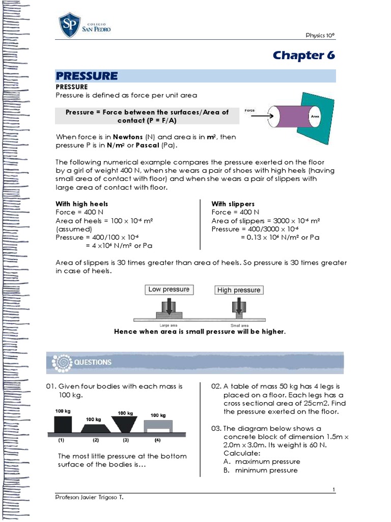 Chapter 6. Pressure | PDF | Pressure | Pascal (Unit)