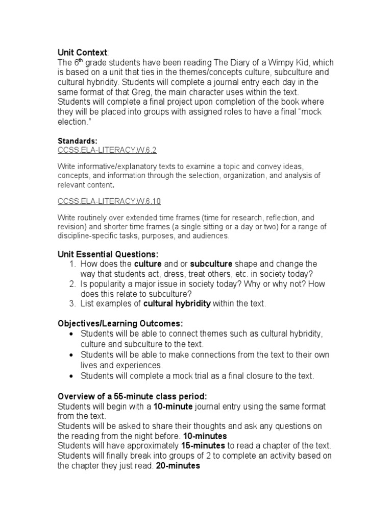 6th Grade Cultural Themes Unit Plan | PDF