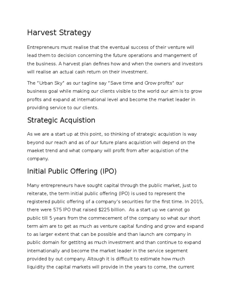Harvest Strategy | PDF | Venture Capital | Business
