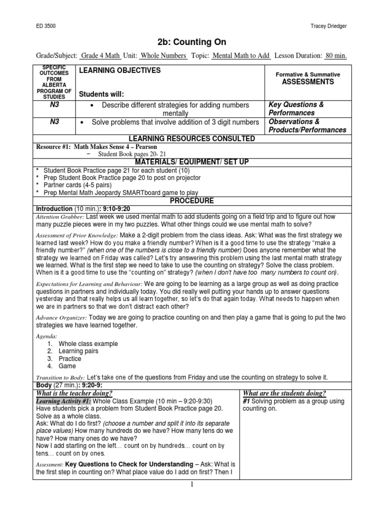 Math - Grade 4 Lesson 2b - Using Mental Math To Add | PDF | Educational ...