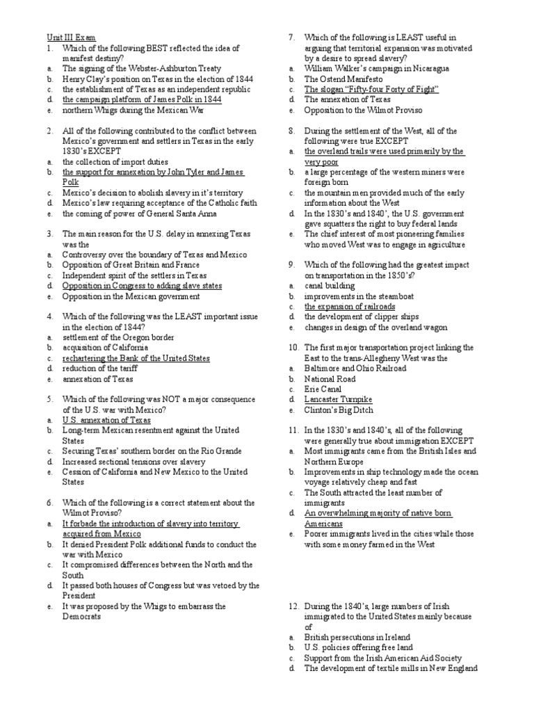 APUSH U3 Prac W Answers | PDF | Nullification (U.S. Constitution ...