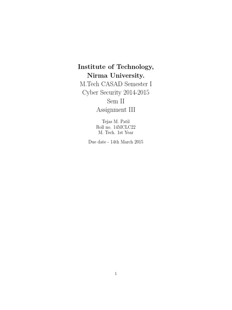 Institute Of Technology Nirma University M Tech Casad Semester I