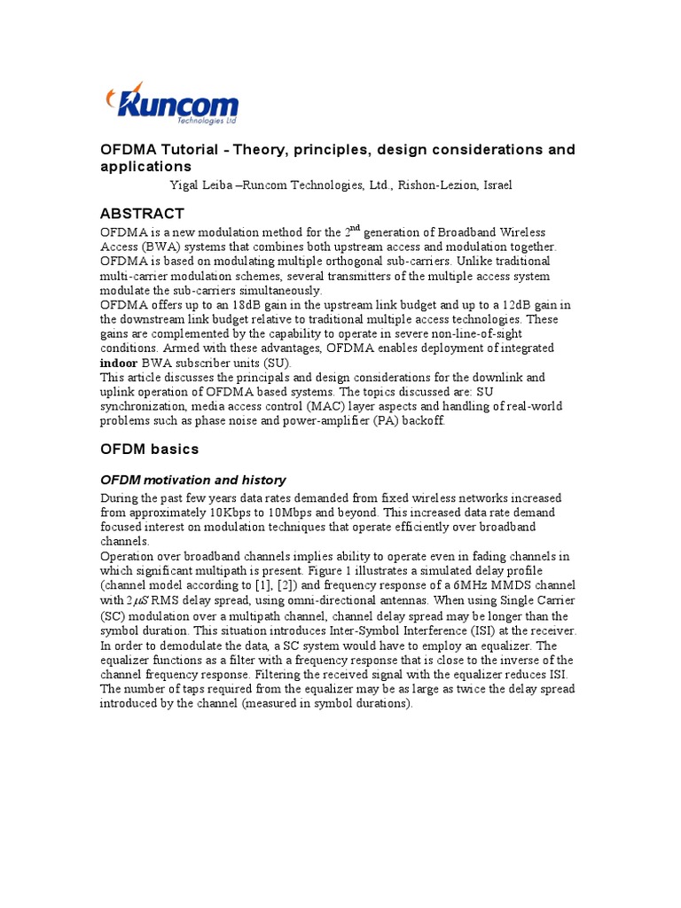 OFDMA Tutorial - Theory, principles, design considerations and applications | PDF | Orthogonal ...