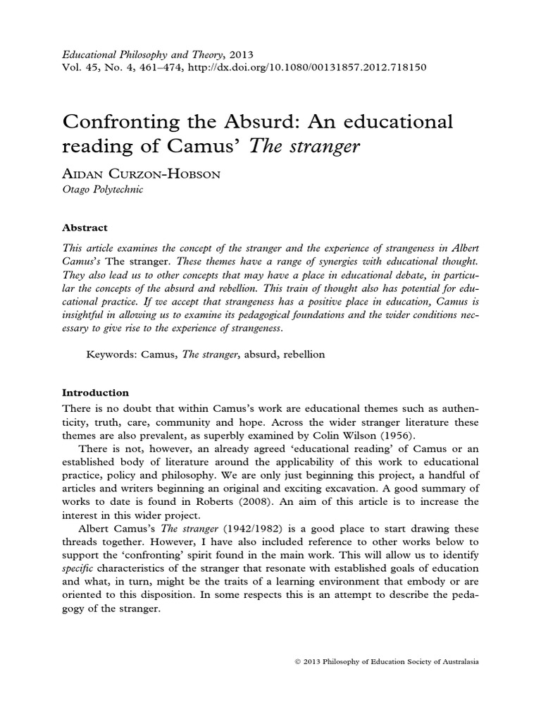 Curzon Hobson Confronting The Absurd | PDF | Albert Camus | Existentialism